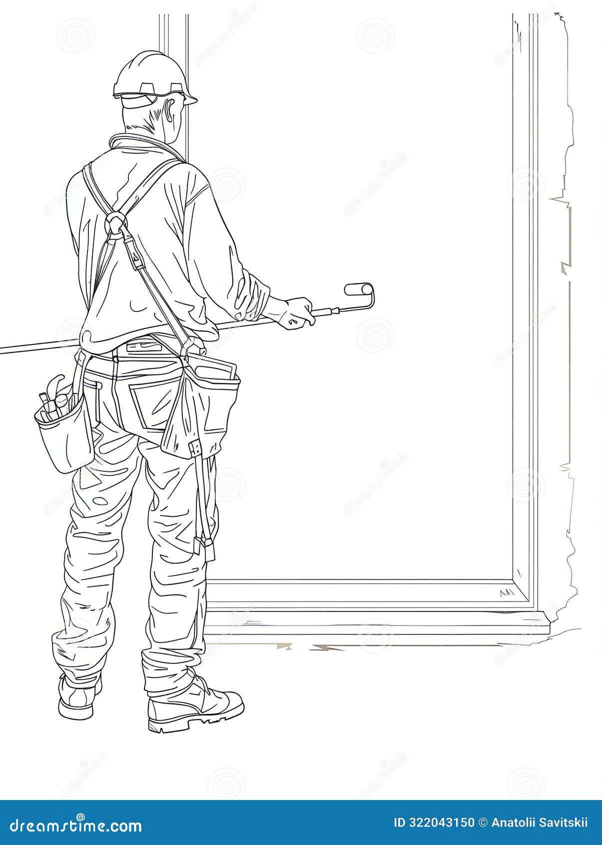 A Continuous Line Drawing of a Painter Using a Paint Roller To Paint ...