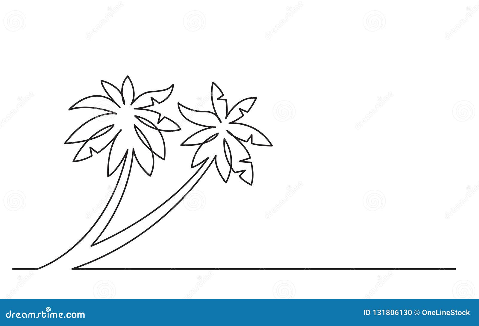Continuous Line Drawing of Palm Trees on Beach Stock Vector ...
