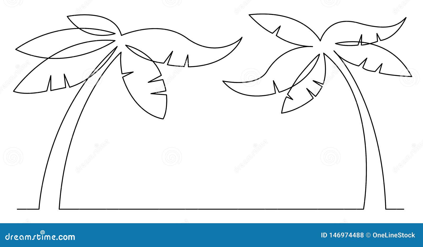 Continuous Line Drawing of Palm Trees on Tropical Beach Stock Vector ...