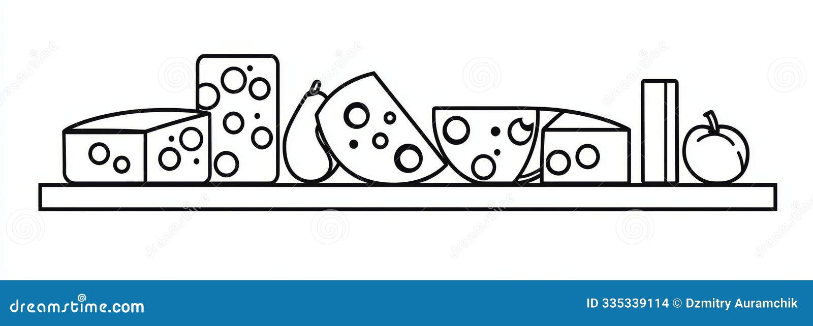 A Continuous Line Drawing of Parmesan, Gouda, Mozzarella, Roquefort ...