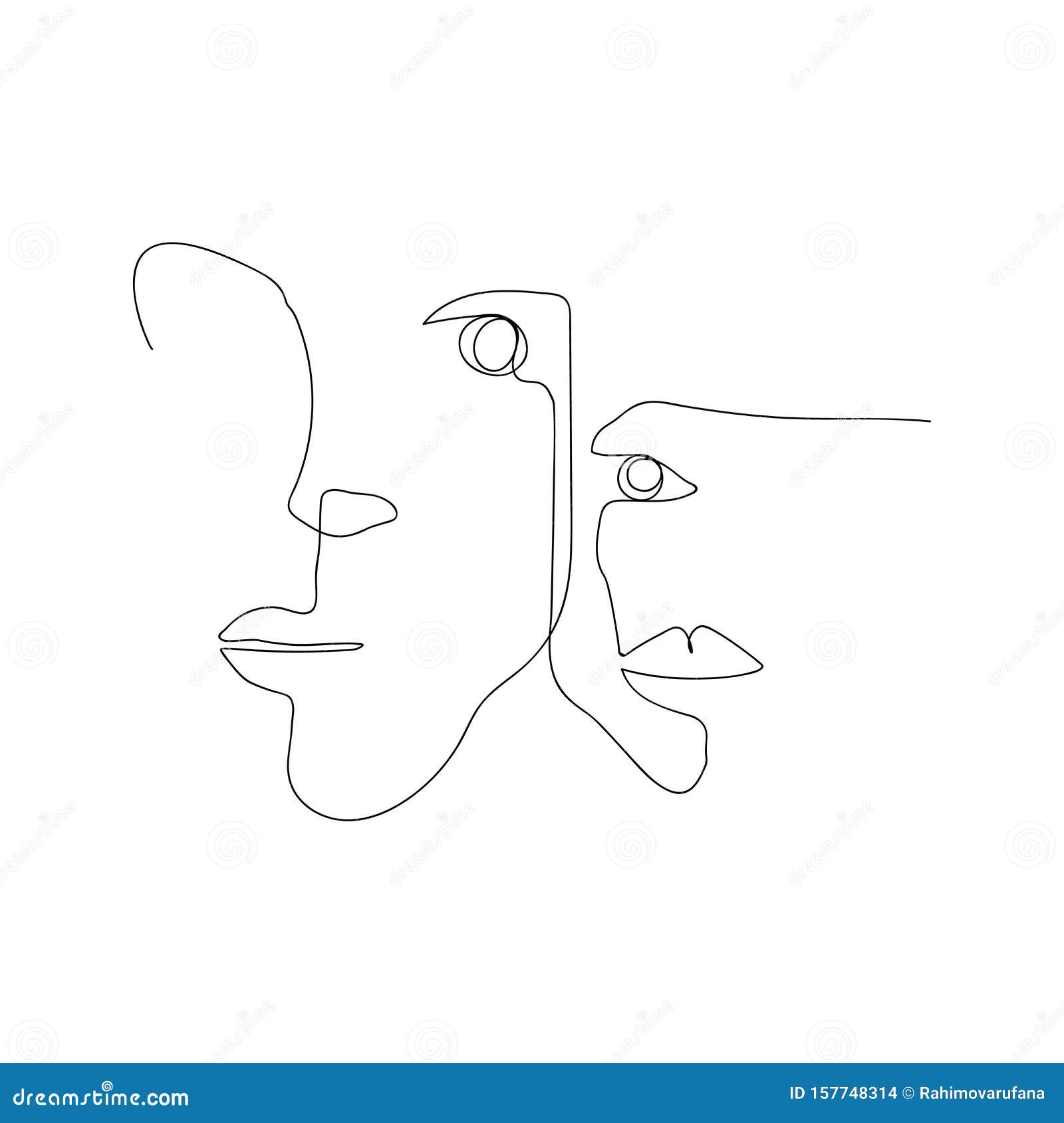 Continuous Line Drawing of Part of Faces. Isolated Sketch Drawing of ...