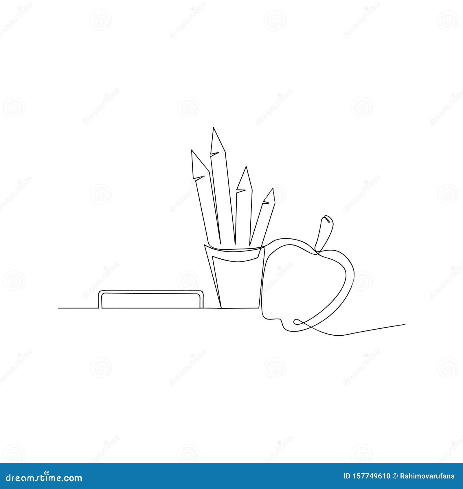 Continuous Line Drawing of Pencils Apple. Isolated Sketch Drawing of ...