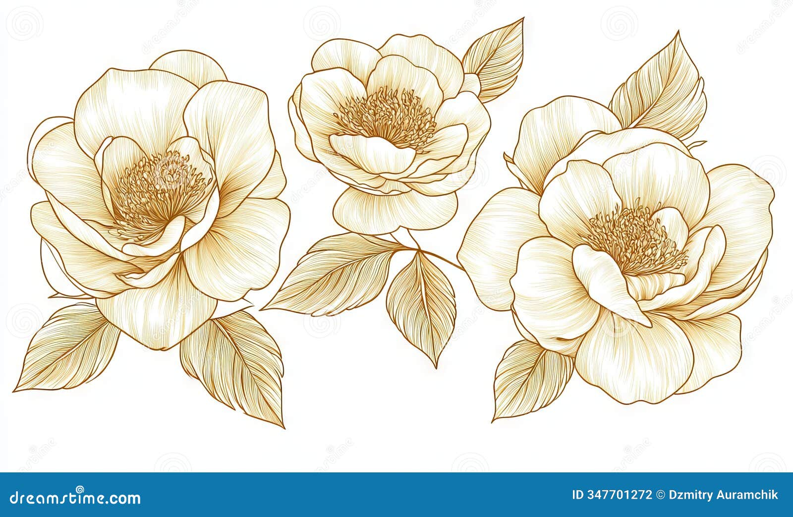 Continuous Line Drawing of a Peony Flower Set, Created by Hand. Stock ...