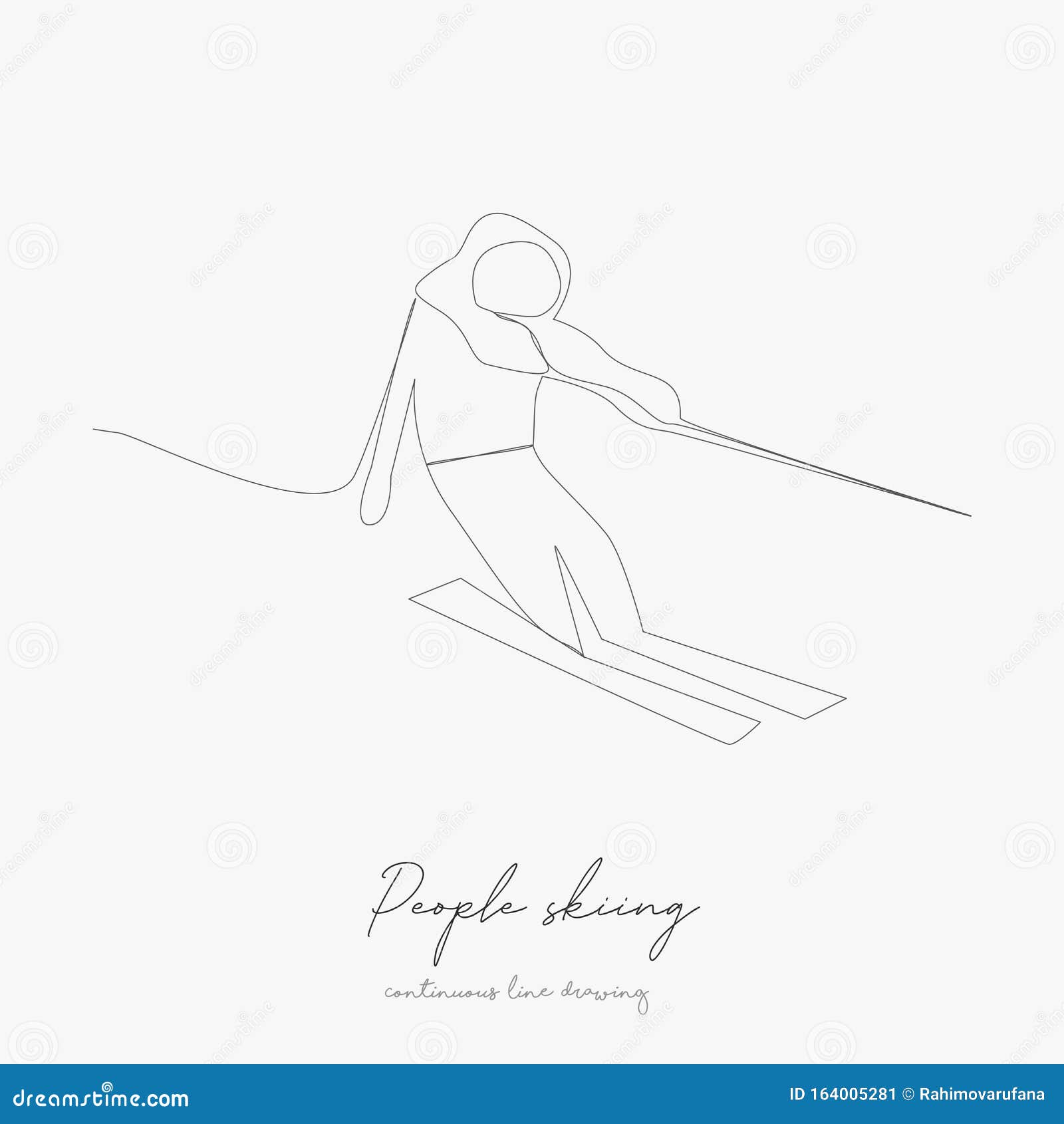 Continuous Line Drawing. People Skiing. Simple Vector Illustration ...