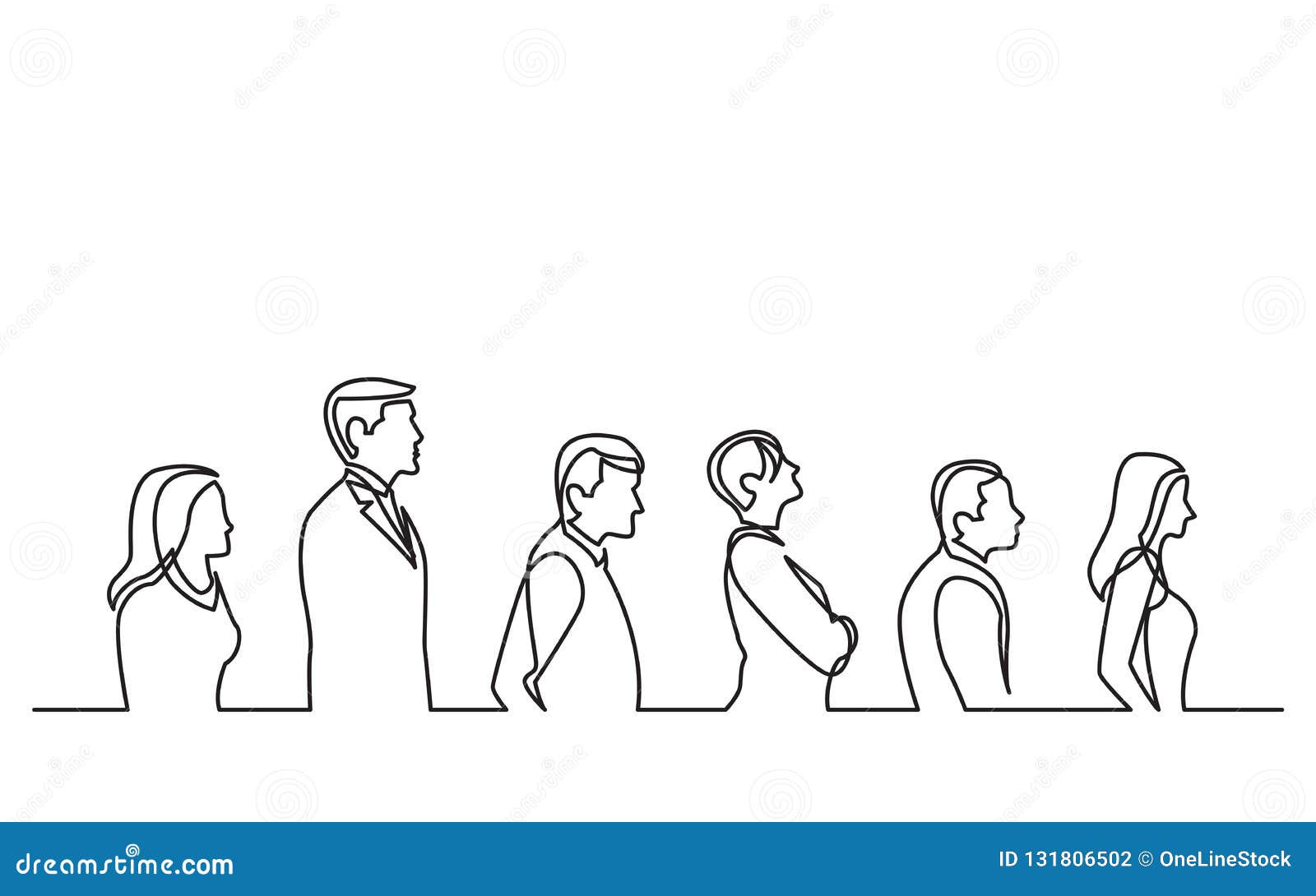 Continuous Line Drawing of People Standing in Line Stock Illustration ...