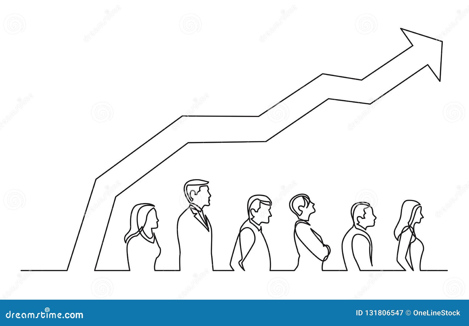 Continuous Line Drawing Of People Standing In Line With Increasing ...