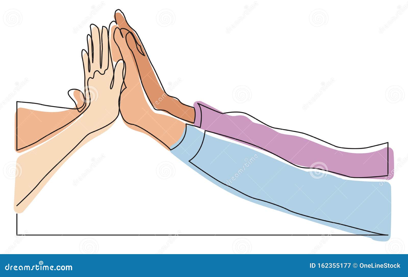 Continuous Line Drawing of People Team Hands Giving High Five Stock ...