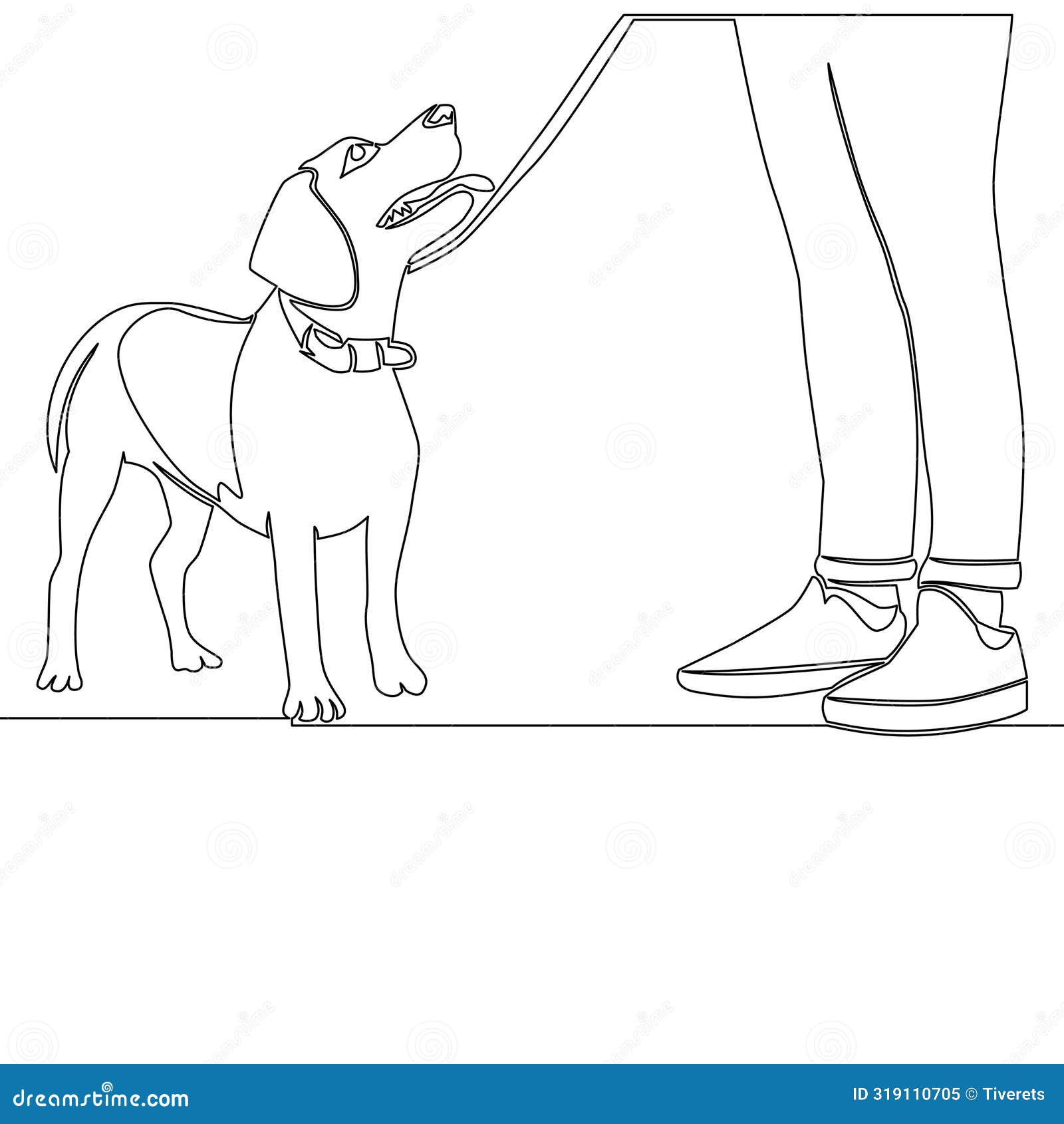 Continuous Line Drawing a Person with a Dog on a Leash Icon Vector ...
