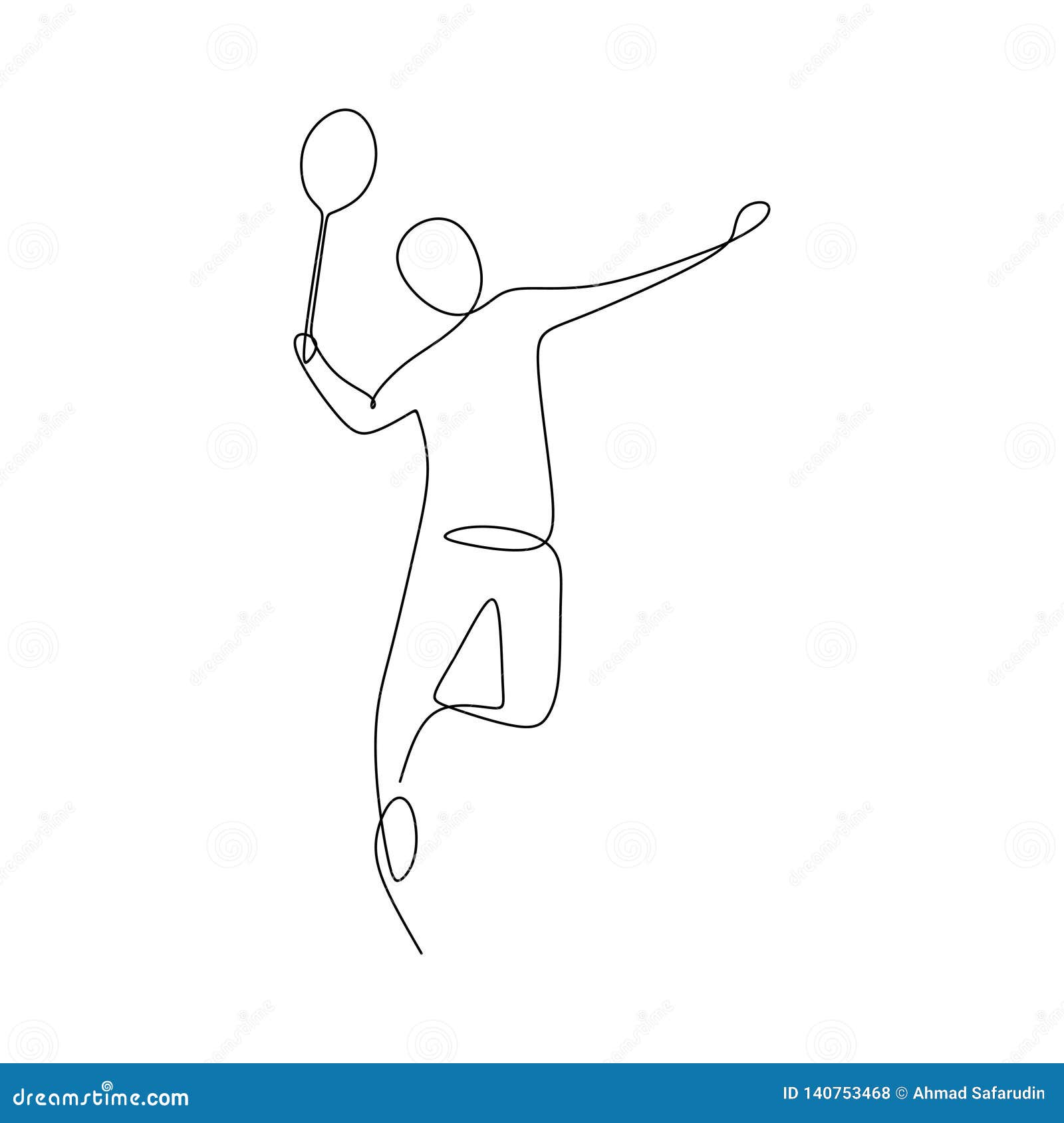 Continuous Line Drawing of a Person Playing Badminton Sport Game Stock ...