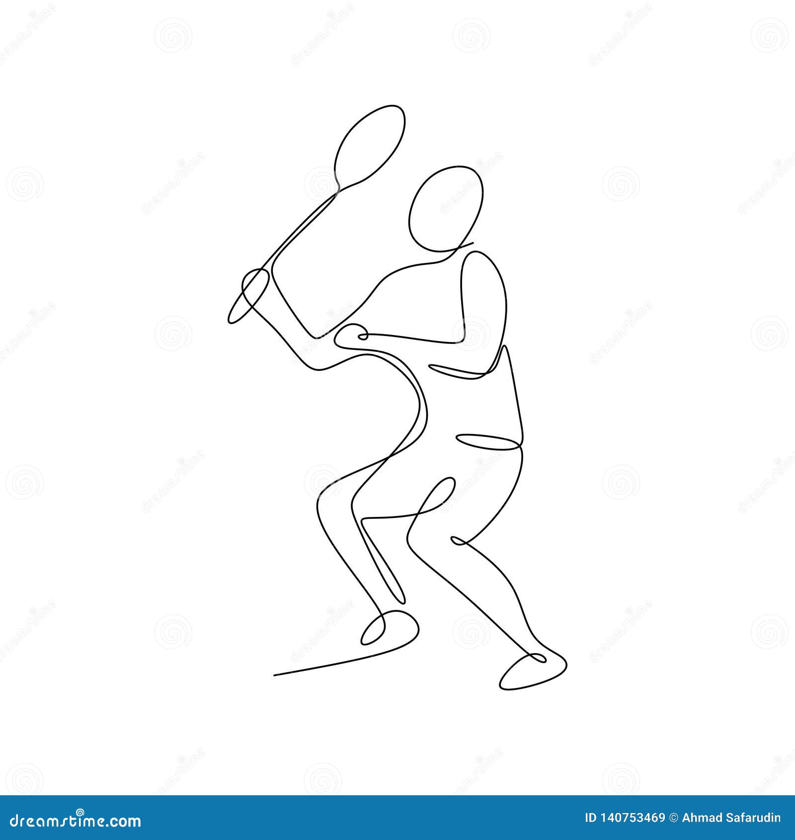 Continuous Line Drawing of a Person Playing Badminton Sport Game Stock ...