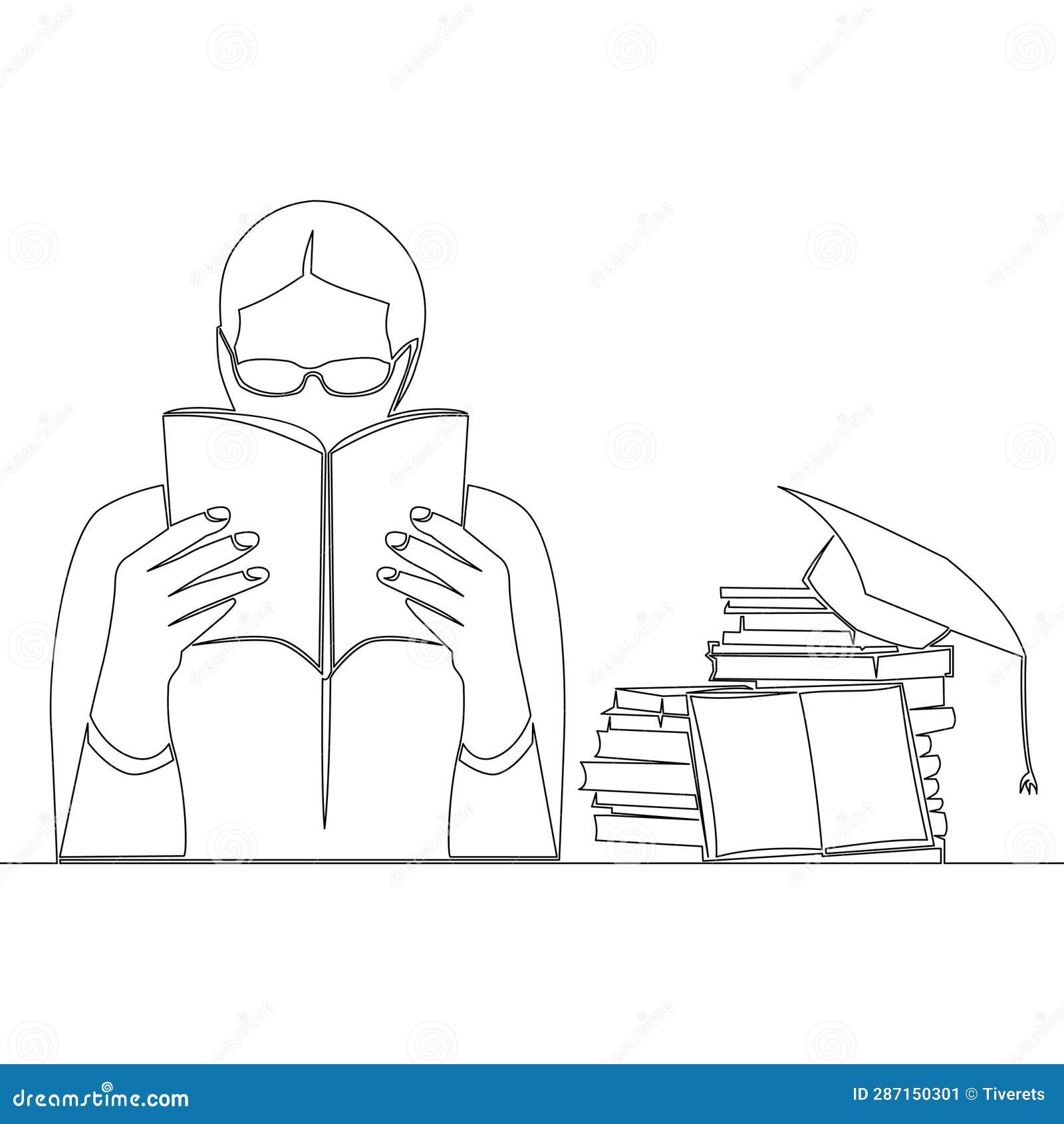 Continuous Line Drawing Person is Reading a Book Student is Preparing ...