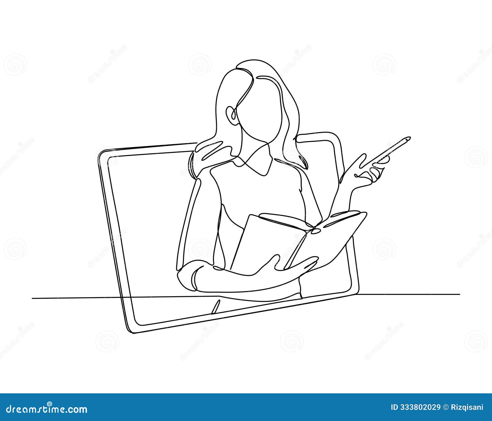 Continuous Line Drawing of a Person Teaching or Presenting, Holding an ...