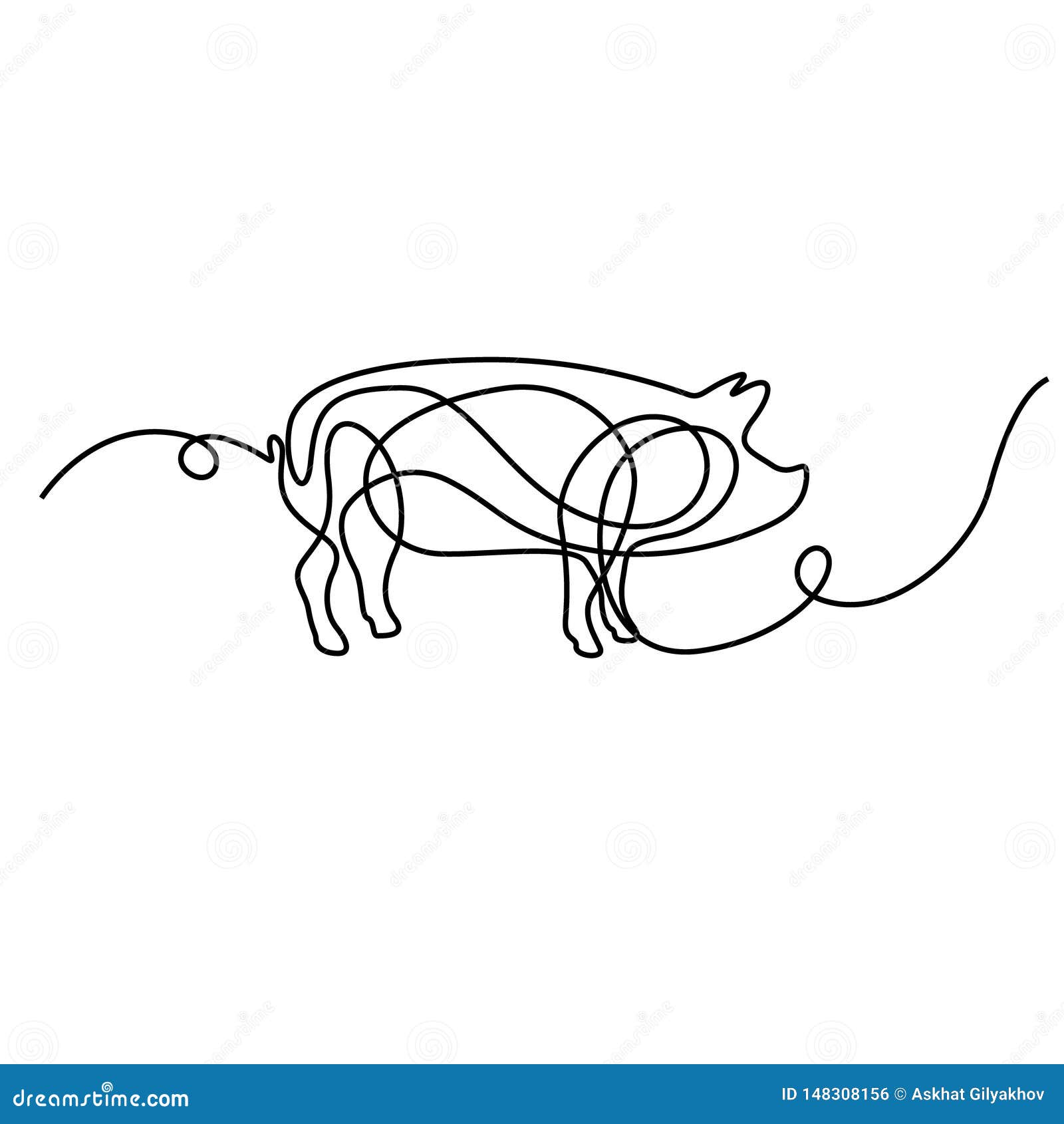 Continuous Line Drawing Pig. New Year. Vector Illustration. Stock ...