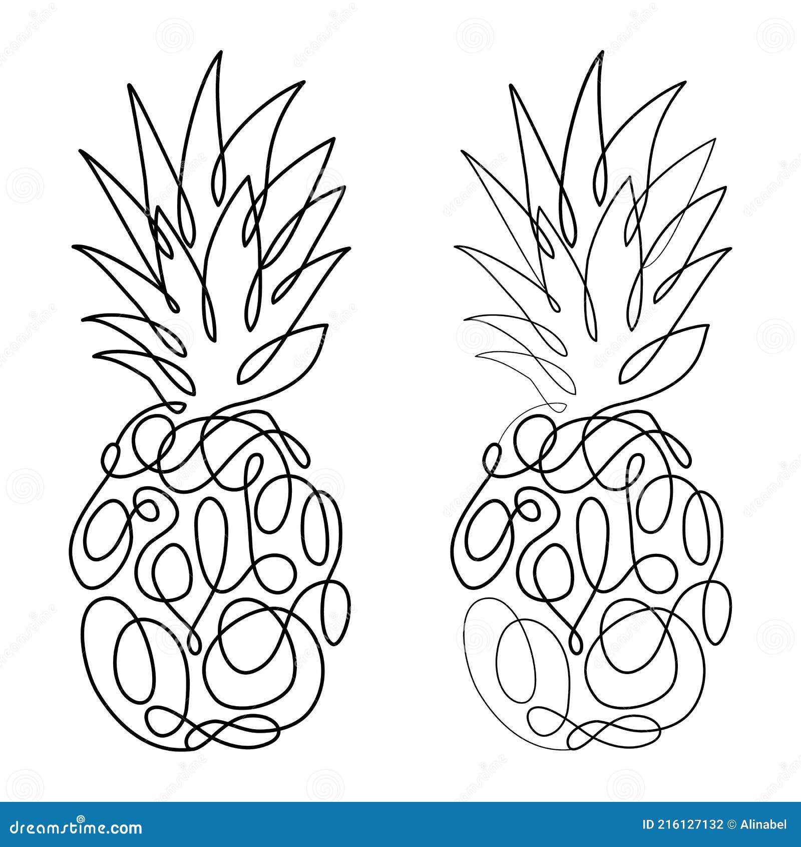 Continuous Line Drawing of Pineapple. Template for Your Design. Vector ...