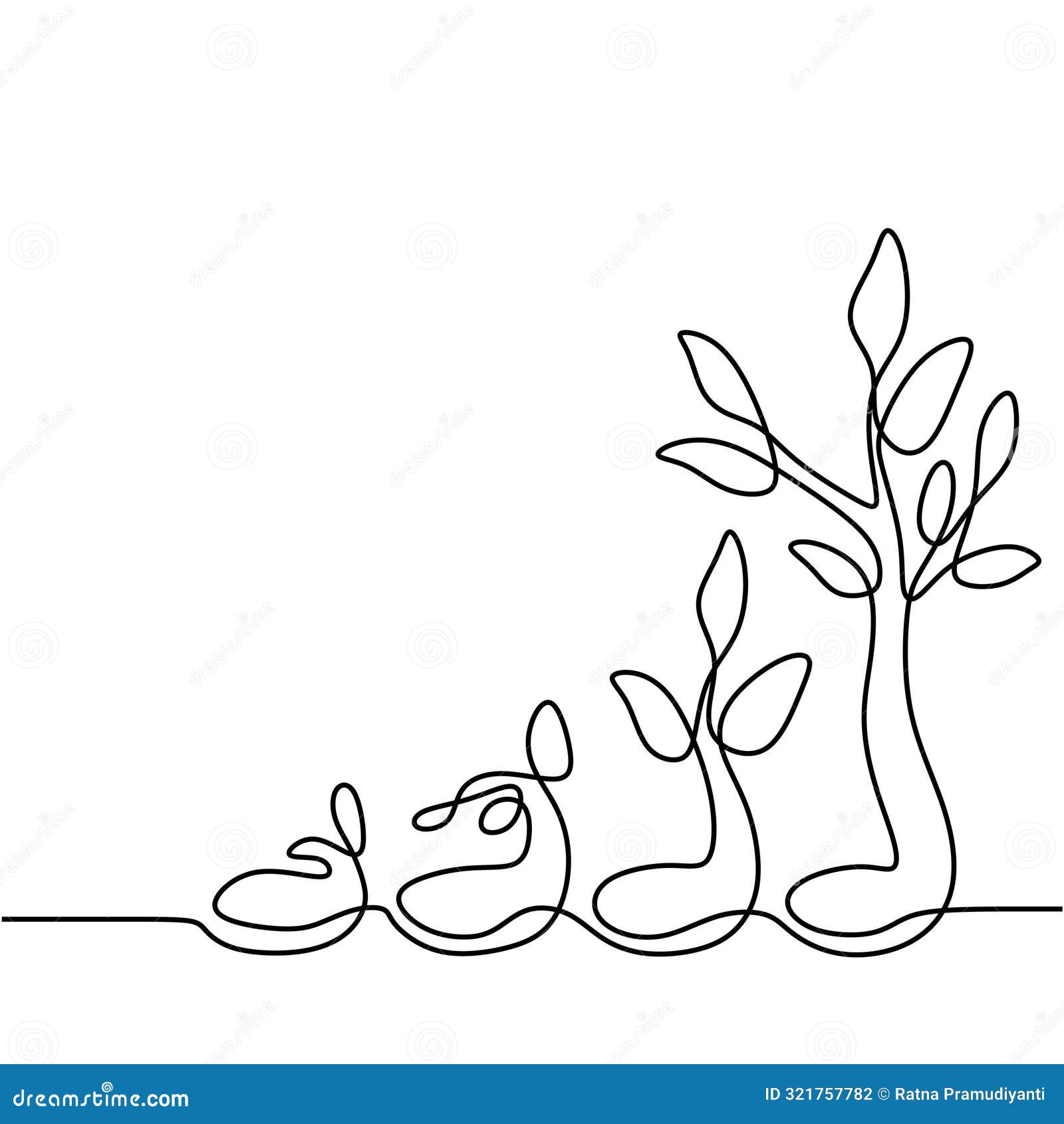Continuous Line Drawing of Plant Growth Stages. Single One Hand Drawn ...