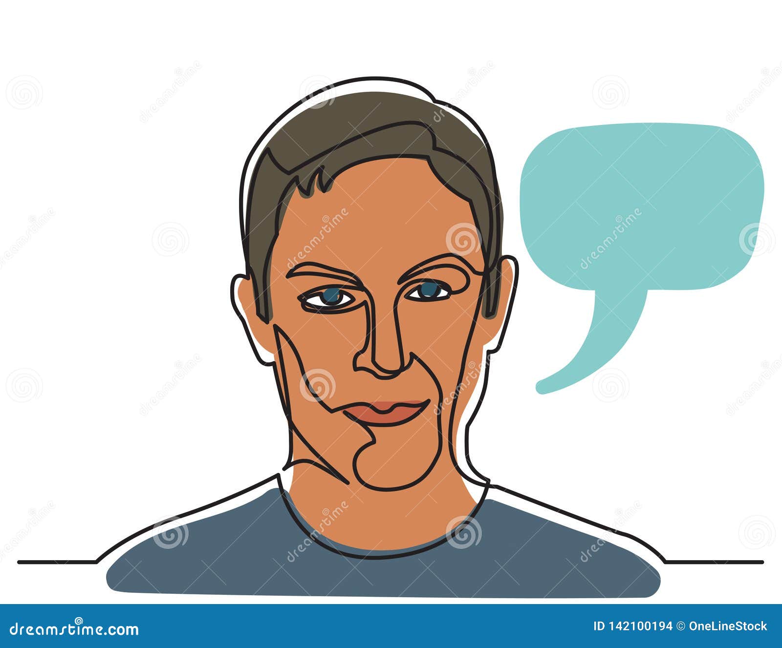 Continuous Line Drawing Of Positive Man Portrait On White Background ...