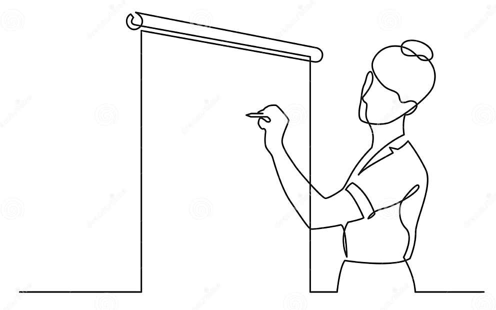 Continuous Line Drawing of Presenter Drawing on Presentation Screen ...