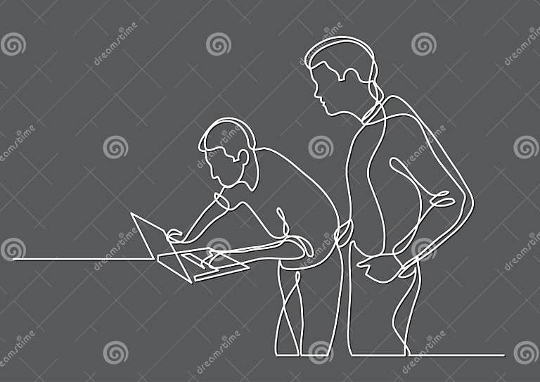 Continuous Line Drawing of Programmers Working Together Stock ...