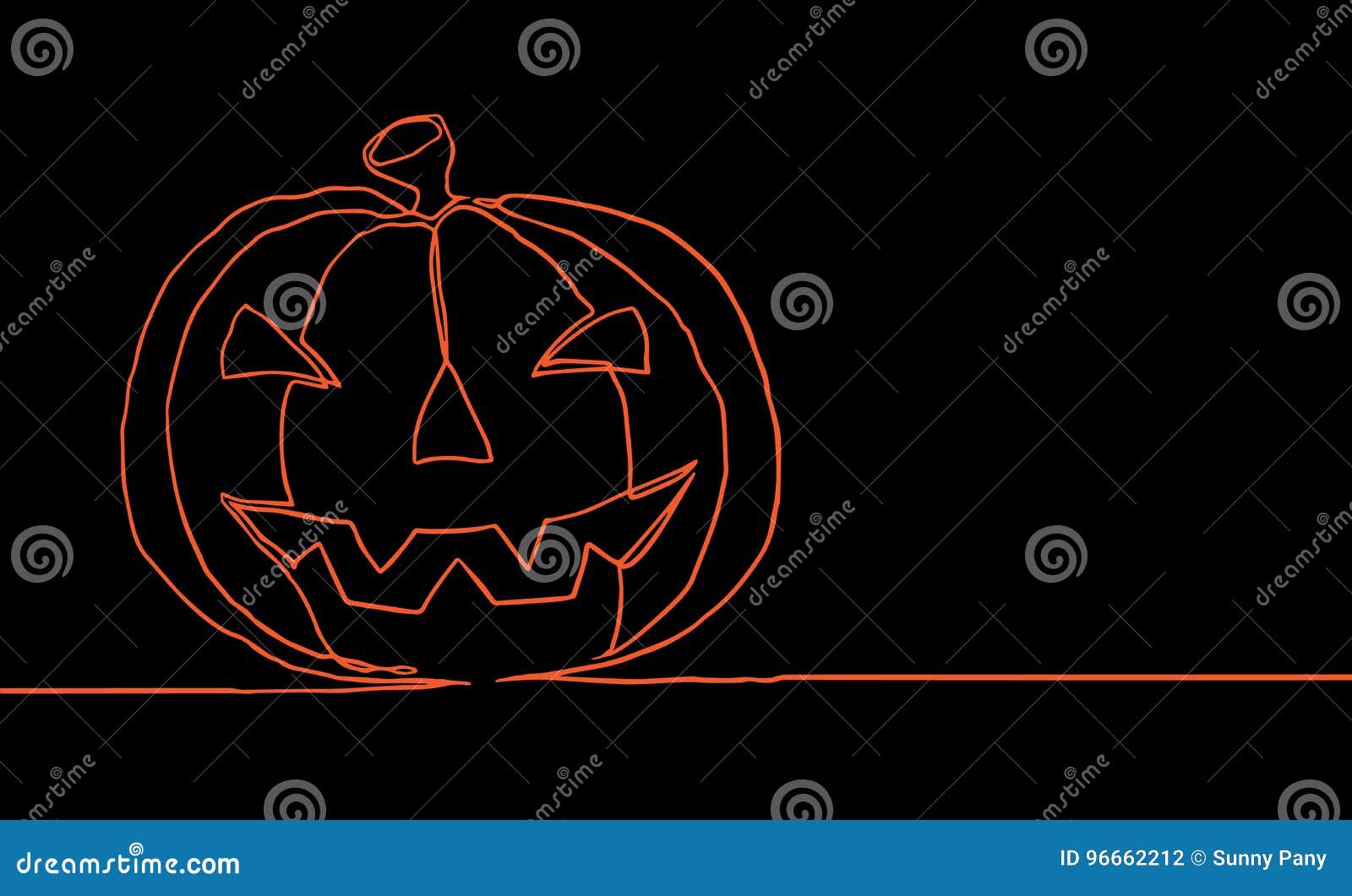 Continuous Line Drawing of Pumpkin Halloween Night. Vector Art Stock ...