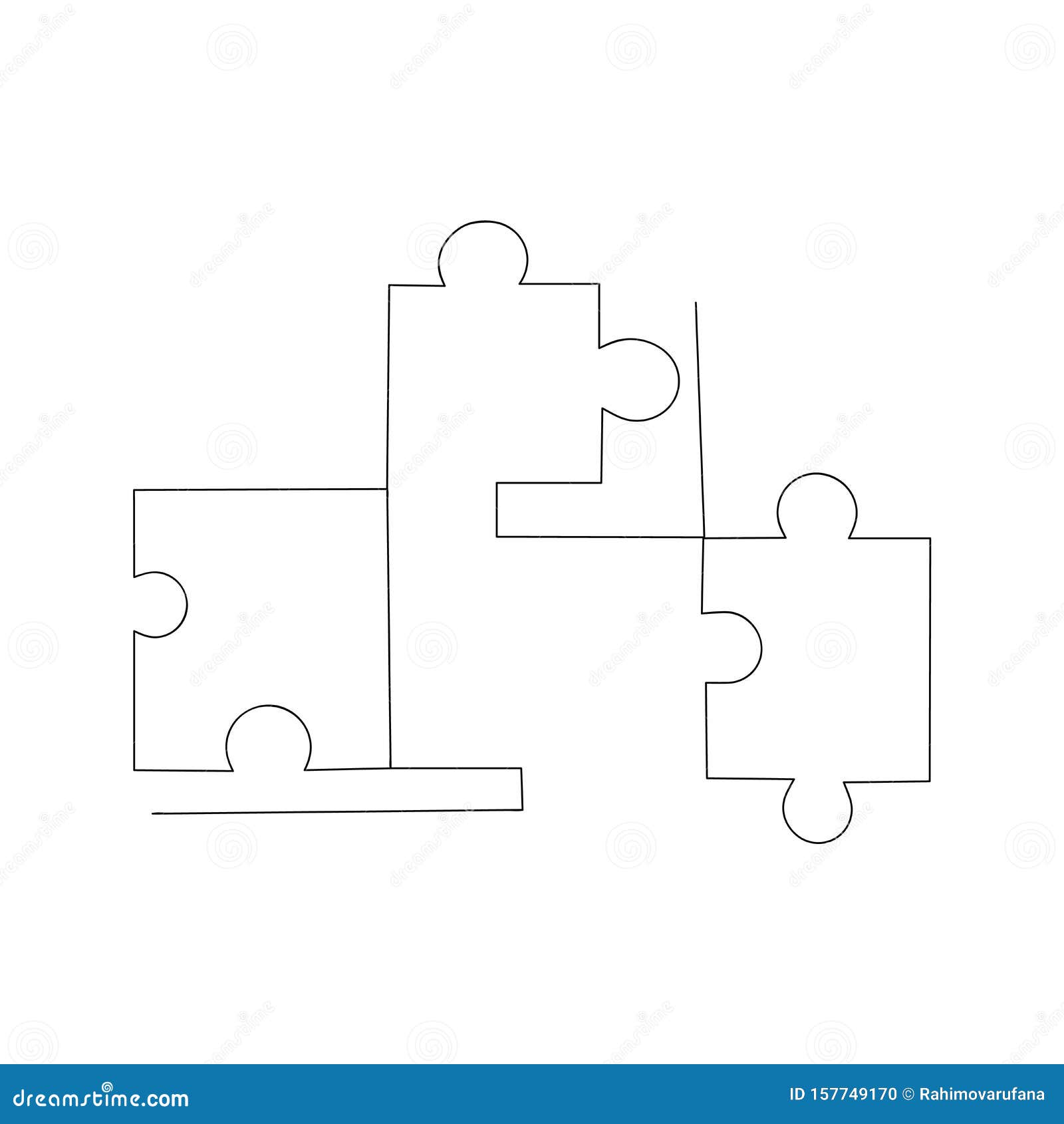 Continuous Line Drawing of Puzzple Pices. Isolated Sketch Drawing of ...