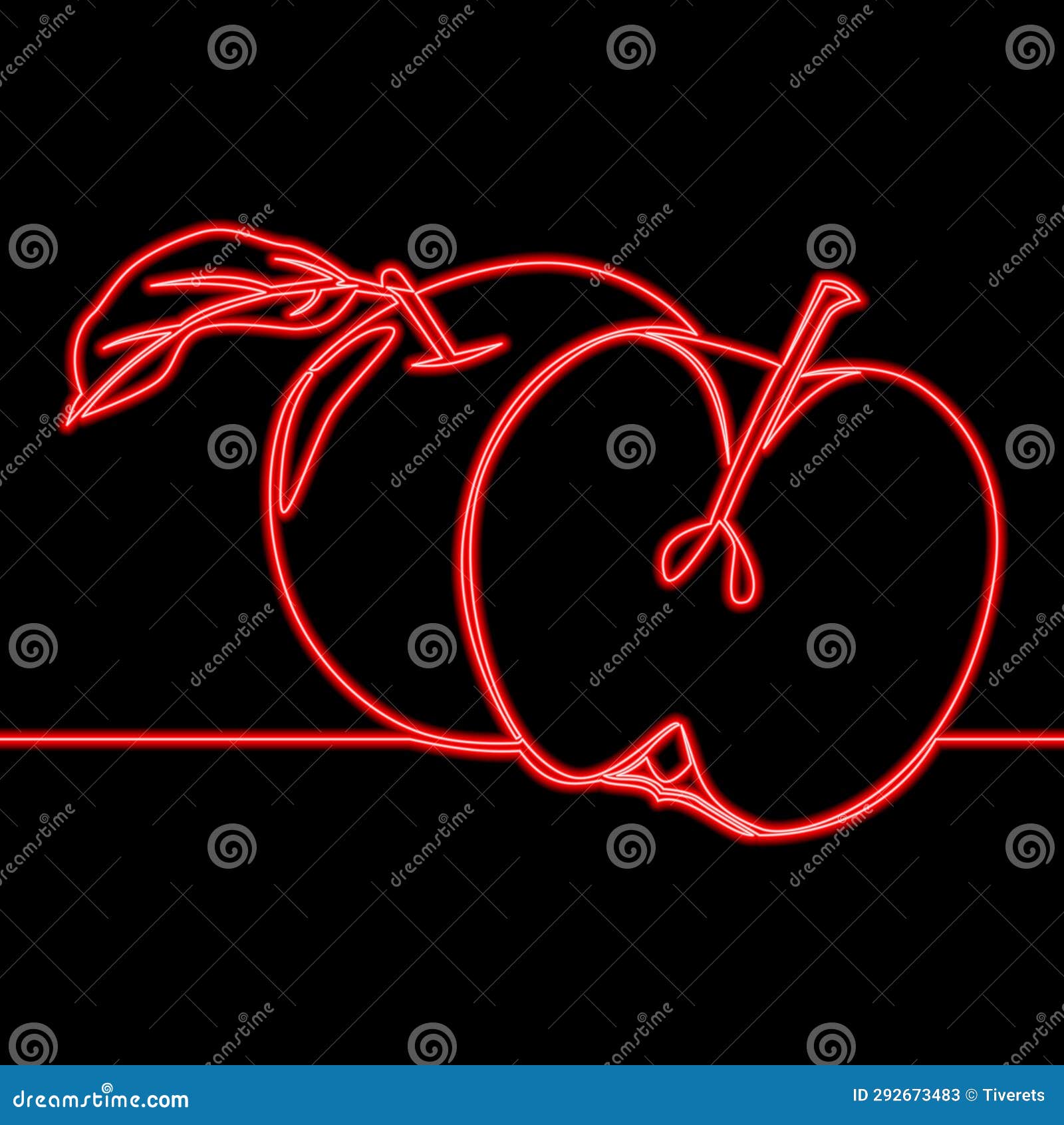Continuous Line Drawing Red Apple Icon Neon Glow Vector Illustration ...