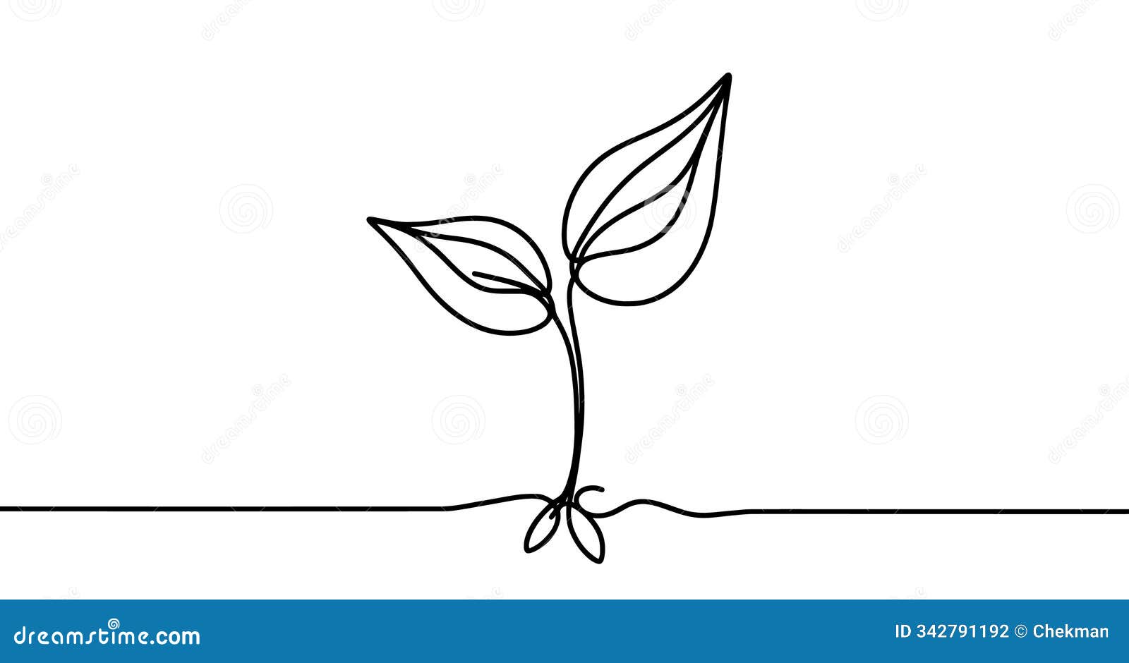 Continuous Line Drawing Representing Growing Plant with Leaves Stock ...