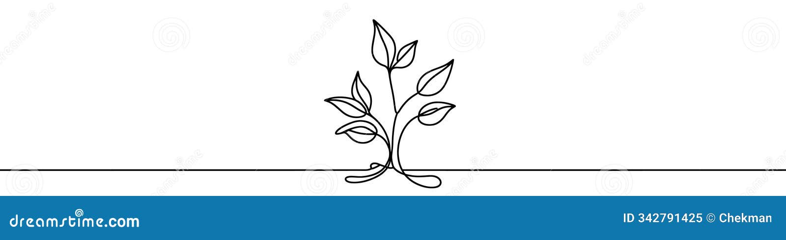Continuous Line Drawing Representing Growing Plant with Leaves Stock ...