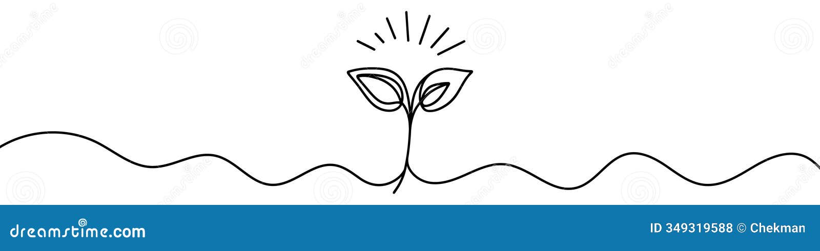 Continuous Line Drawing Representing Growing Plant with Leaves Stock ...