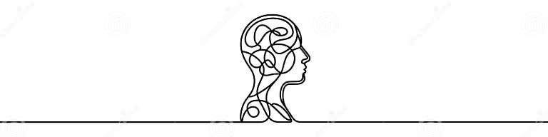 Continuous Line Drawing Representing Human Head and Thoughts Stock ...