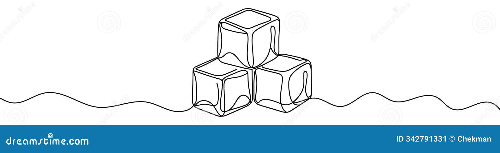 Continuous Line Drawing Representing Three Ice Cubes Stock Illustration ...