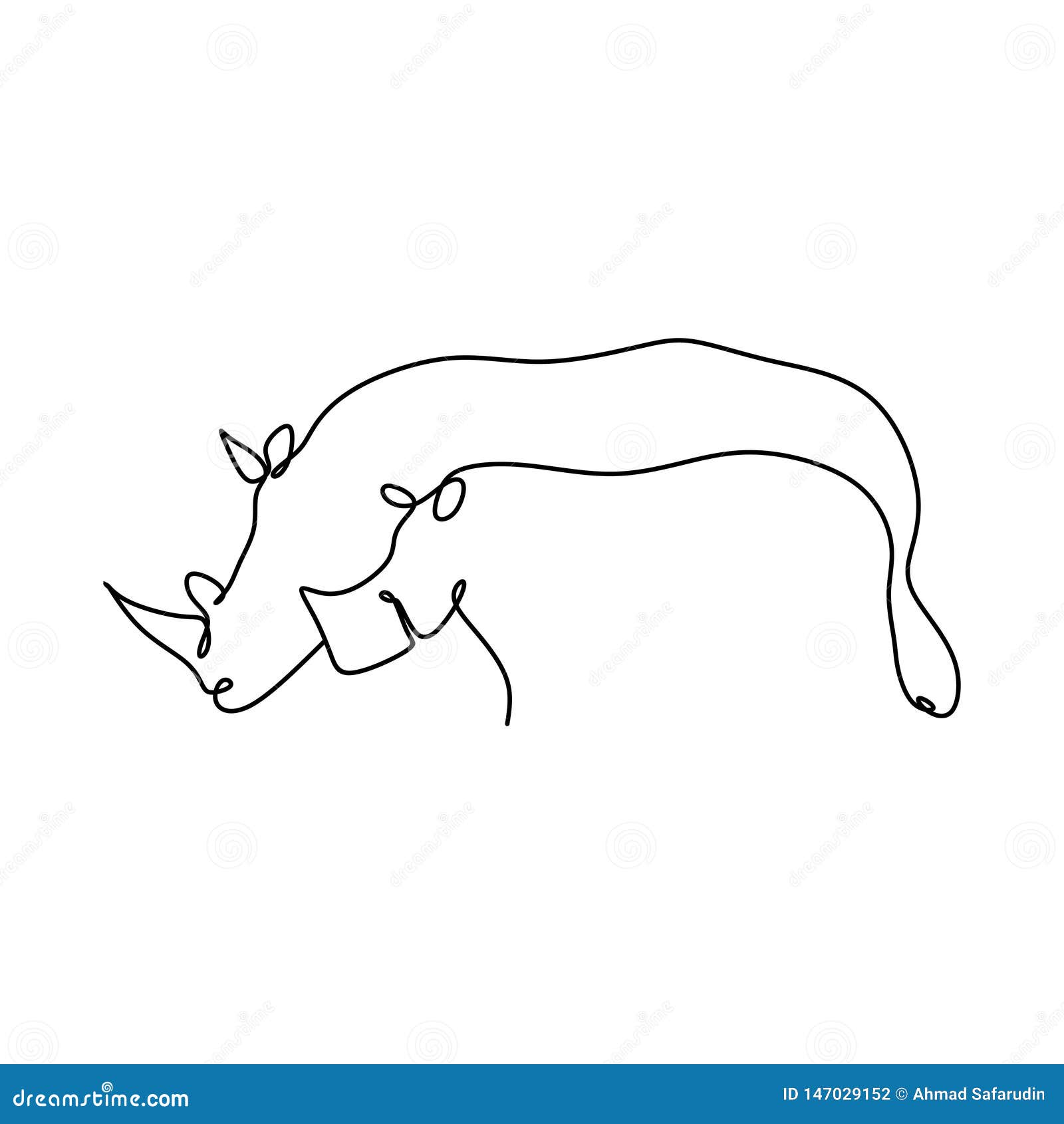 Continuous Line Drawing of Rhinoceros Minimalist Design Stock Vector ...