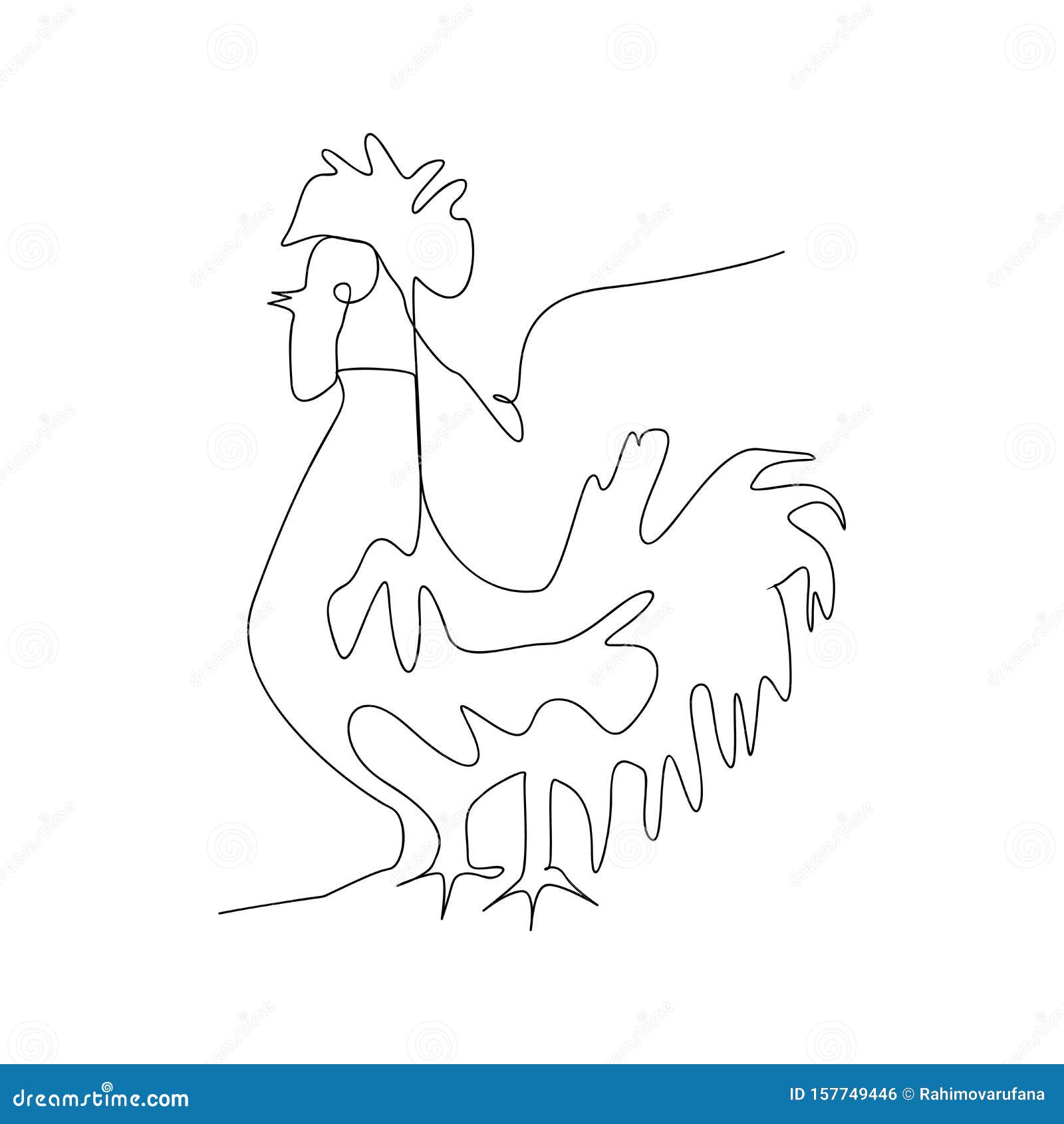 Continuous Line Drawing of Rooster. Isolated Sketch Drawing of Rooster ...