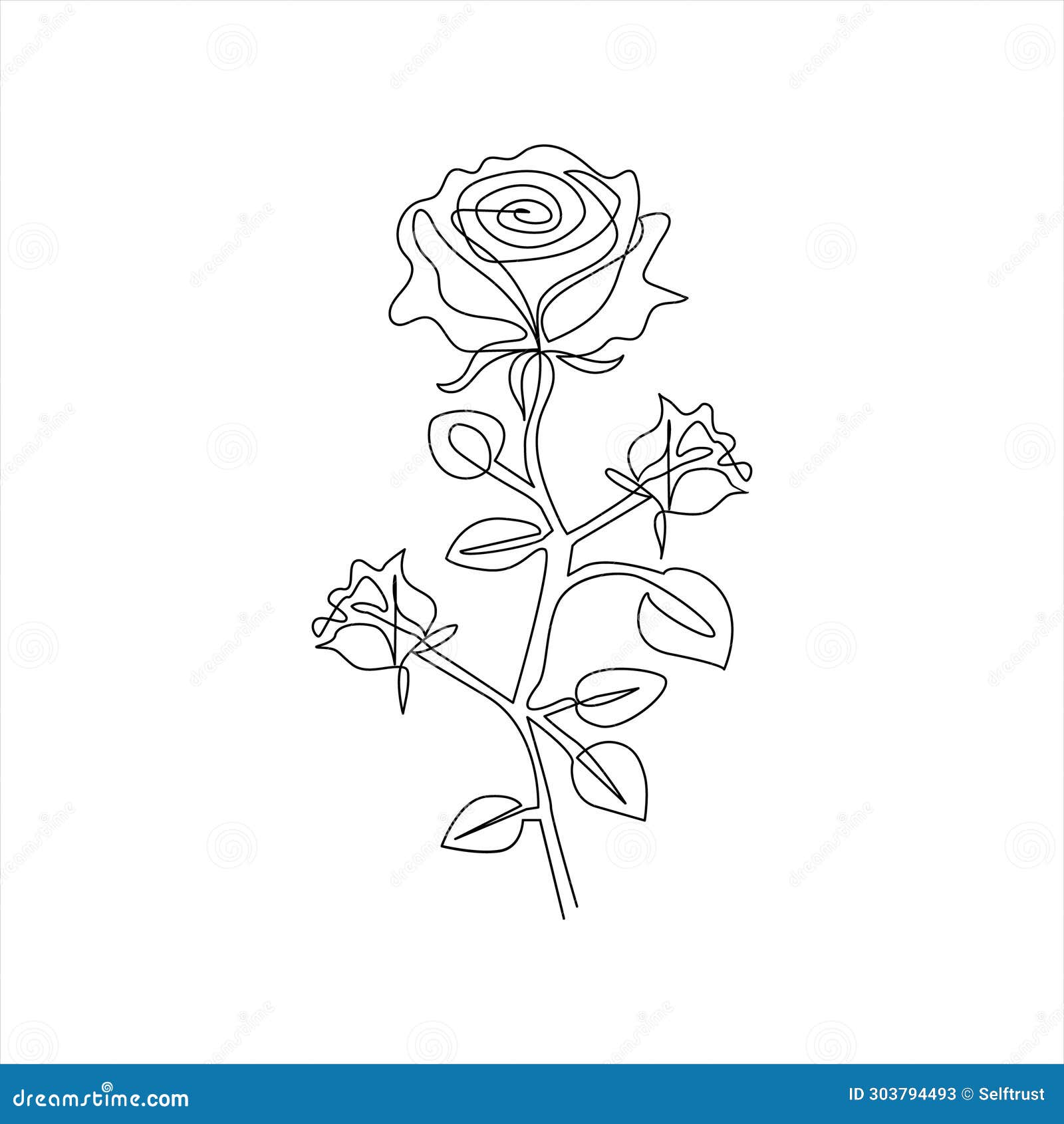 Continuous Line Drawing Of Rose Flower Vector Illustration Stock