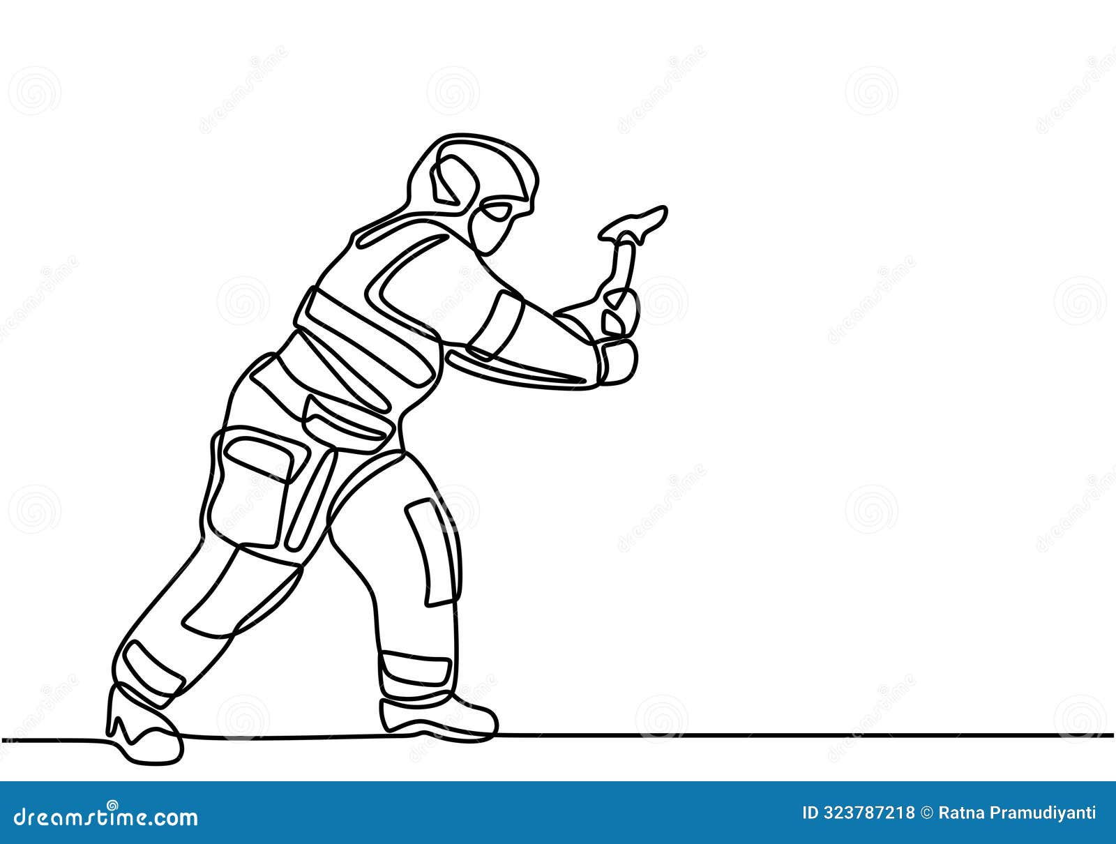 Continuous Line Drawing of Running Firefighter with Axe Hammer Stock ...