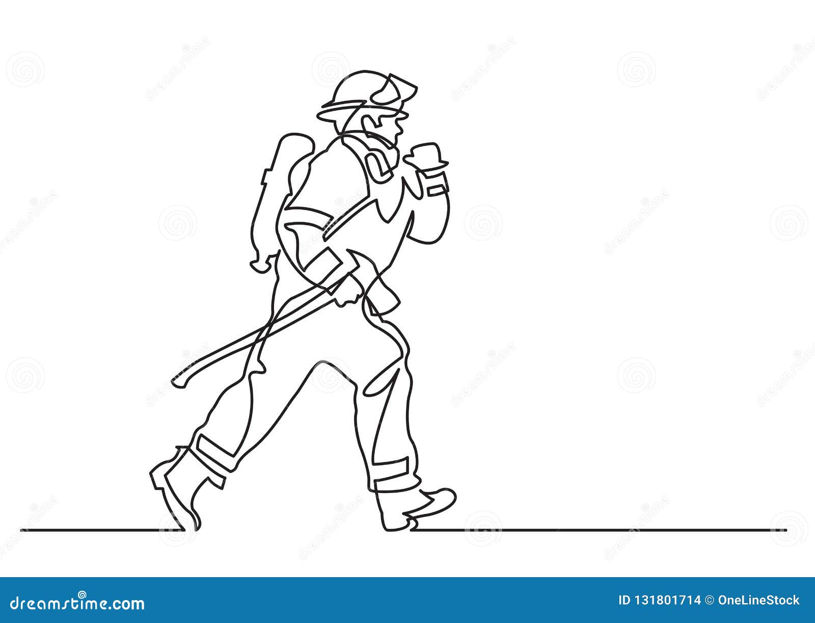 Continuous Line Drawing of - Running Firefighter Stock Illustration ...