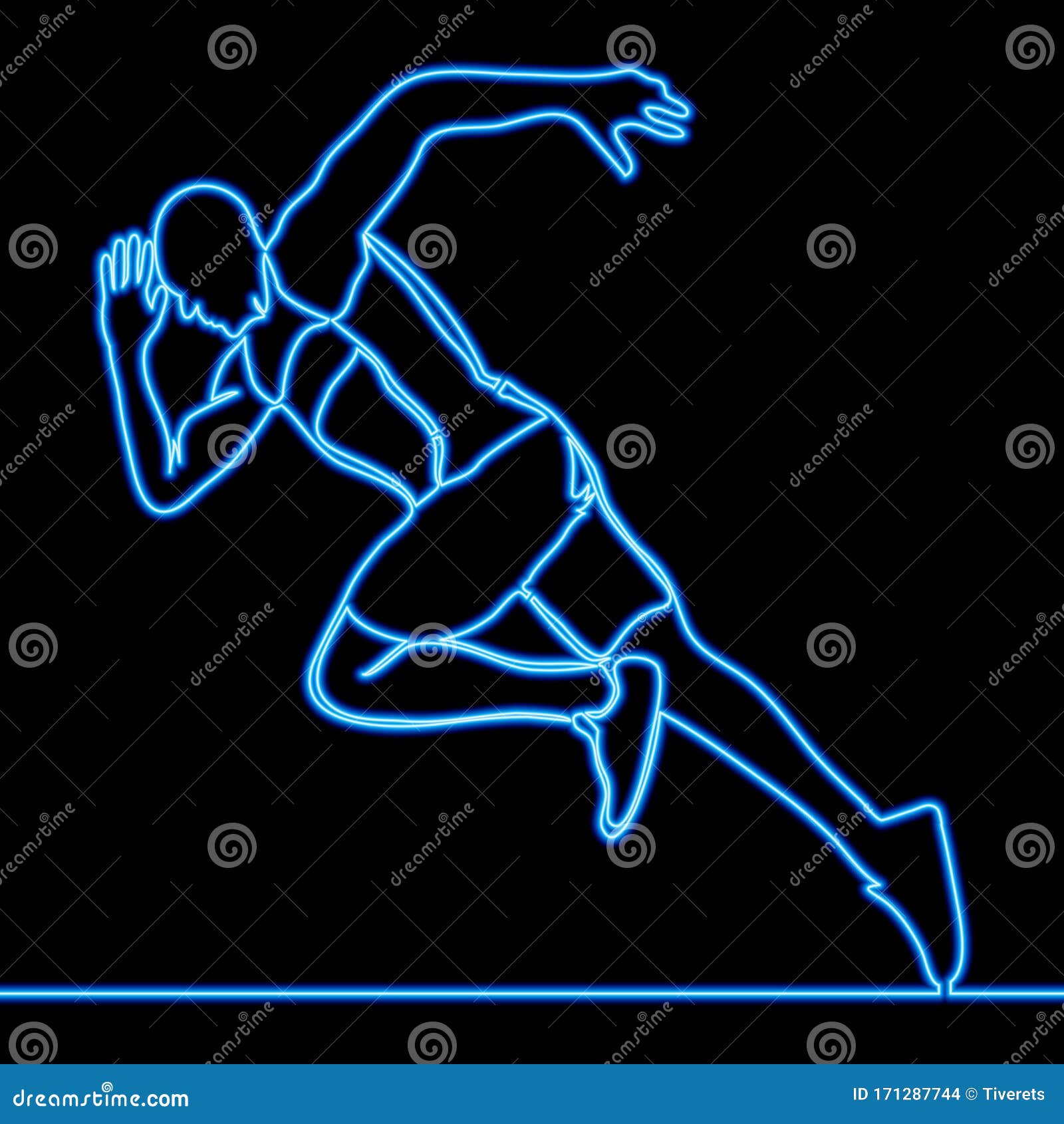 Continuous Line Drawing Running Man Neon Concept Stock Vector ...