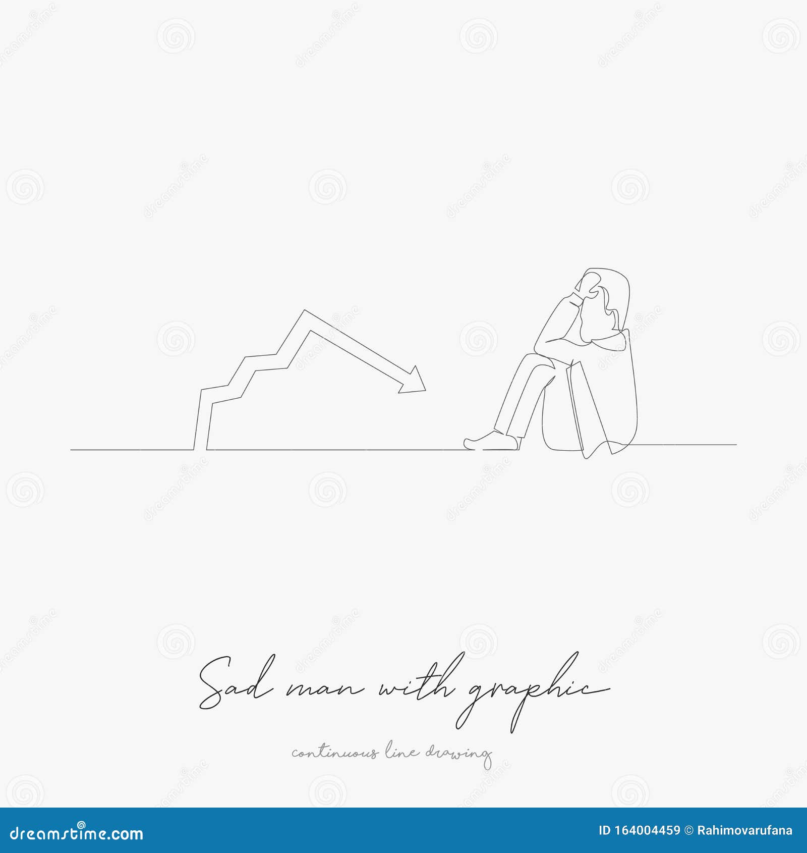 Continuous Line Drawing. Sad Man with Graphic. Simple Vector ...