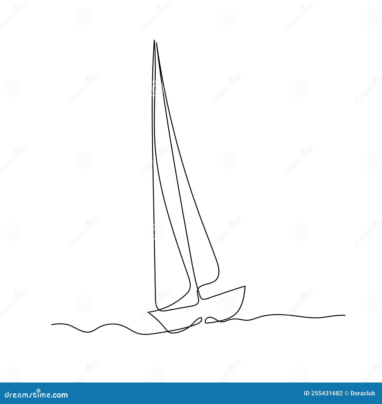 Continuous Line Drawing of a Sailboat in the Sea. Stock Vector ...