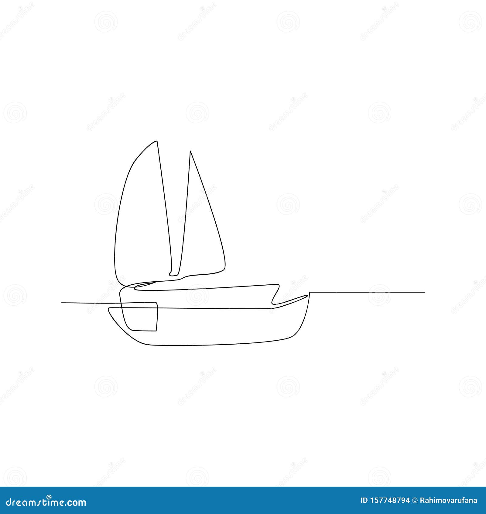 Continuous Line Drawing of Sailing Boat. Isolated Sketch Drawing of ...