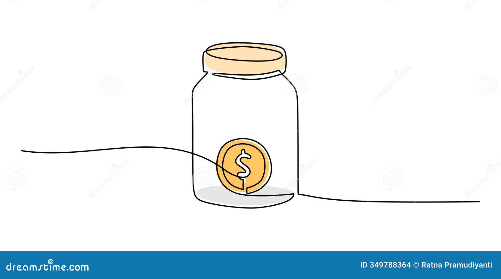 A Continuous Line Drawing of a Savings Jar, Representing Financial ...