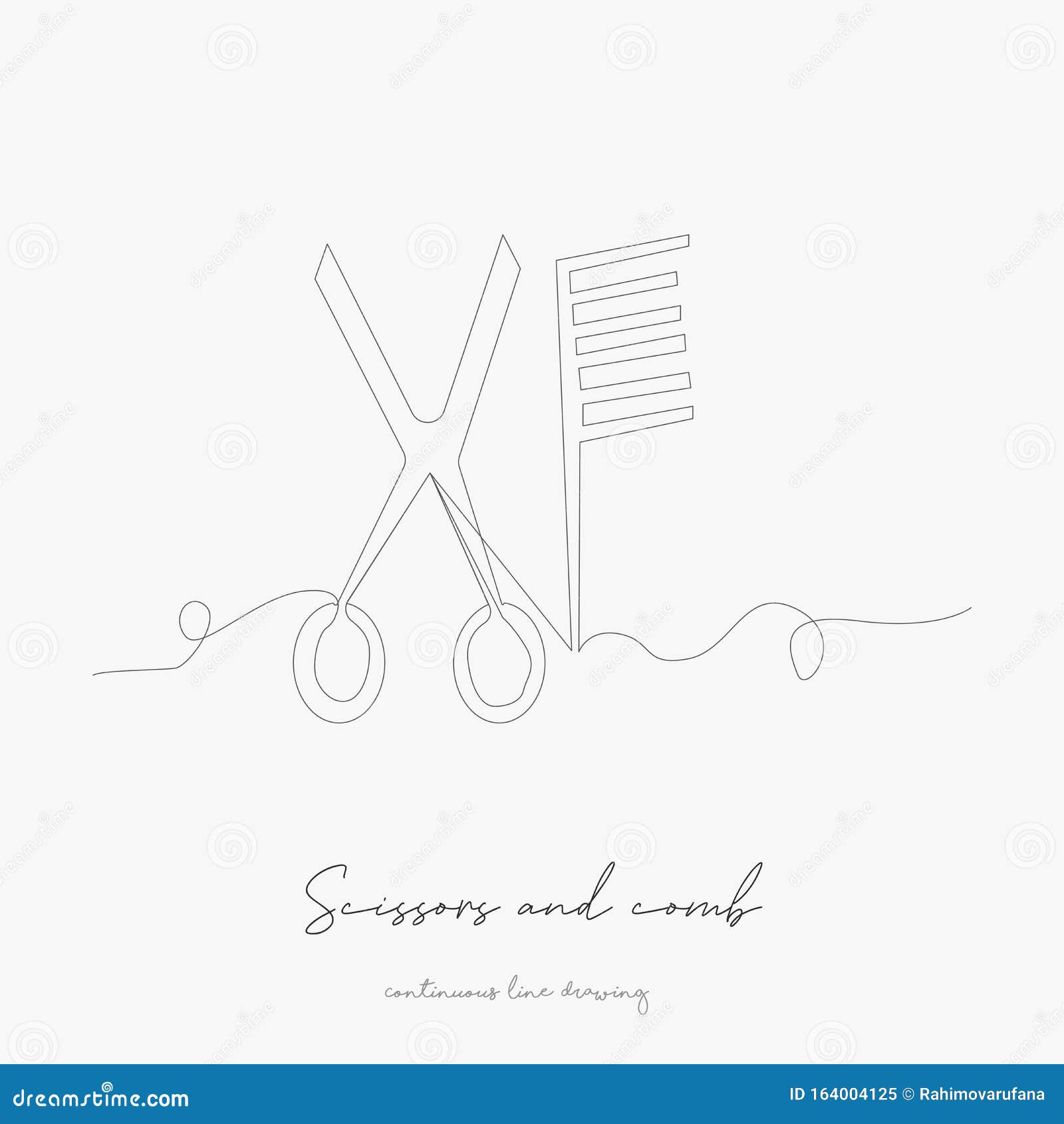 Continuous Line Drawing. Scissors and Comb. Simple Vector Illustration ...