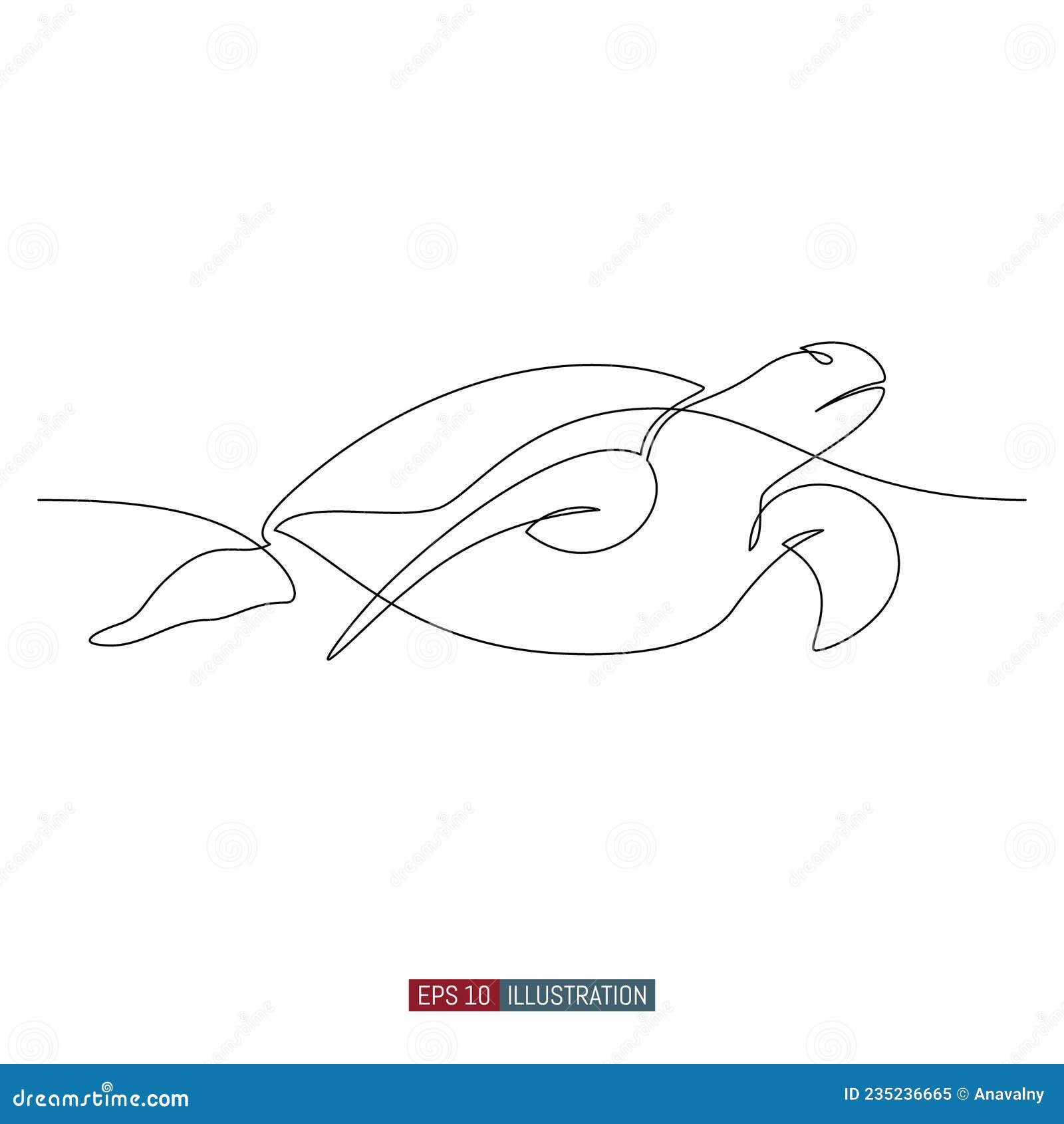 Continuous Line Drawing of Sea Turtle Swims. Template for Your Design ...