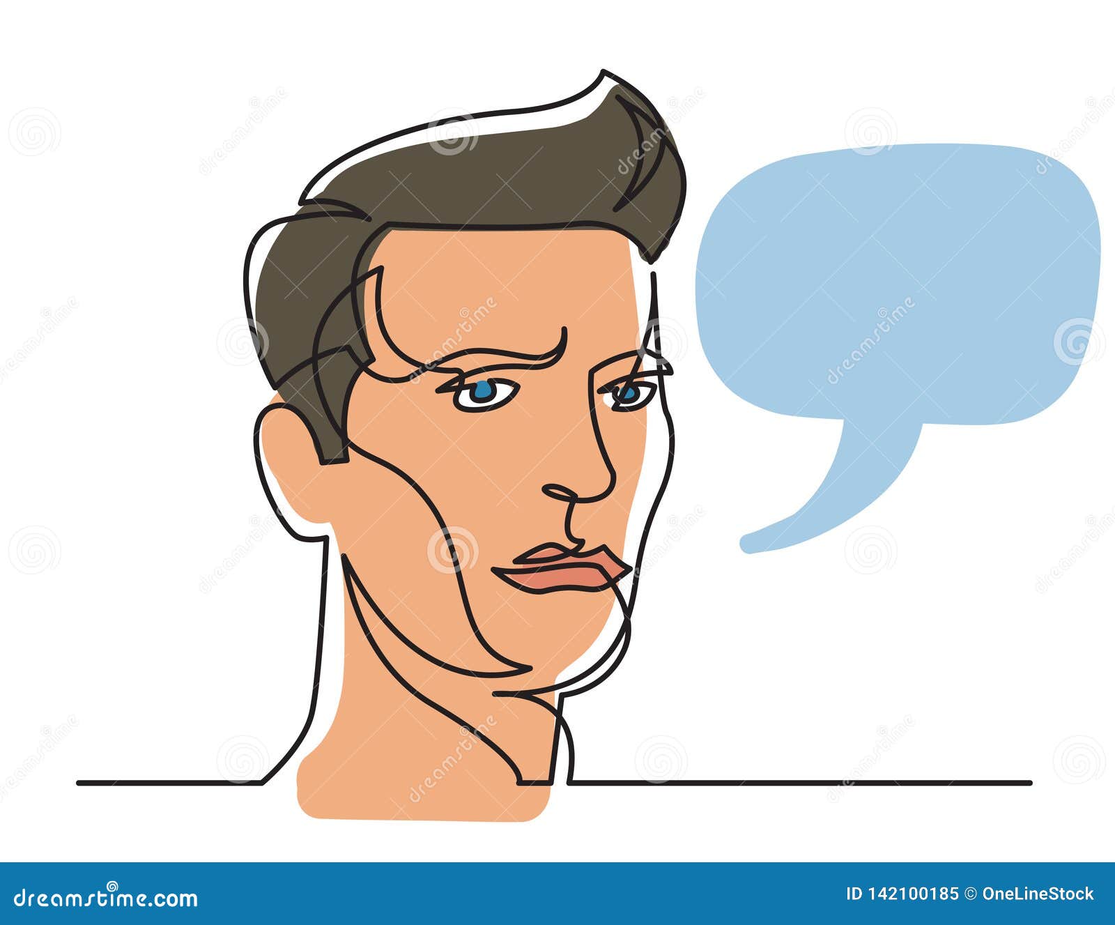 Continuous Line Drawing Of Serious Man Portrait On White Background ...