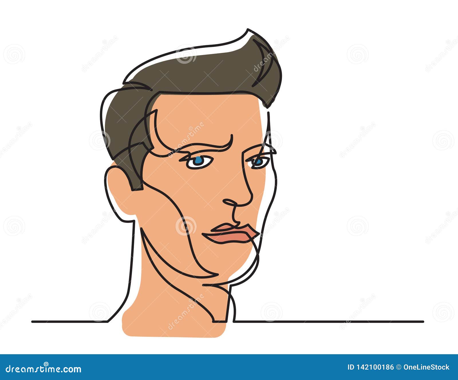 Continuous Line Drawing Of Serious Man Portrait On White Background ...