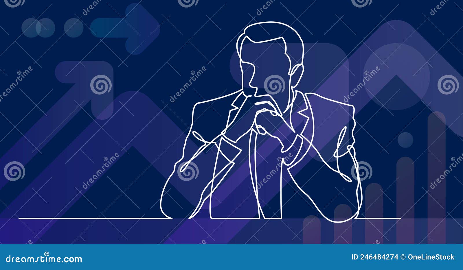 Continuous Line Drawing of Seriously Thinking Man Stock Vector ...