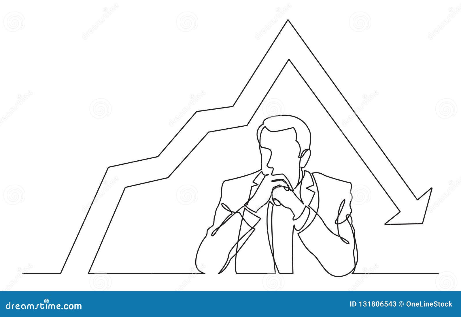 Continuous Line Drawing of Seriously Thinking Man with Decreasing Graph ...