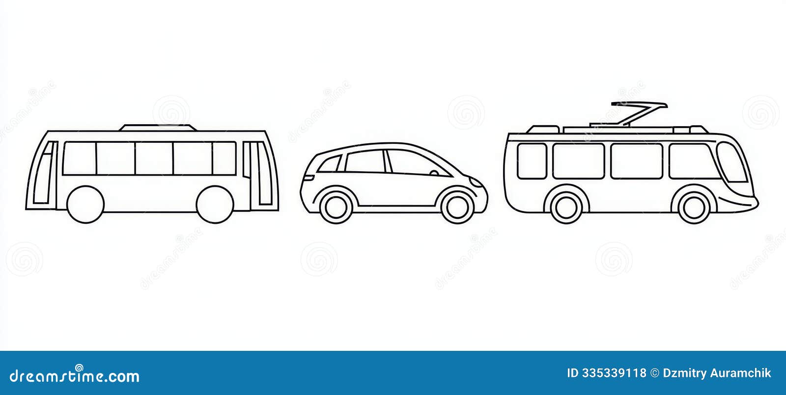 This Continuous Line Drawing Set Features Trolleybuses, Shuttle Buses ...