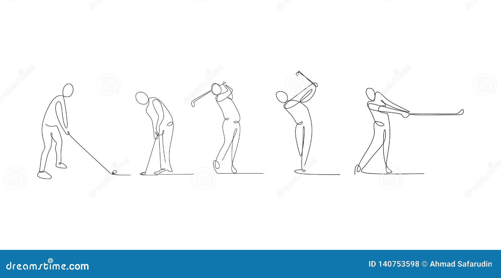 Continuous Line Drawing Set of Golf Player with Sport Game Theme Stock ...