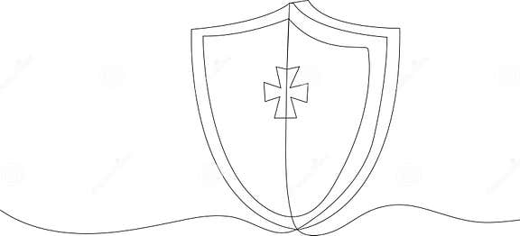 Continuous Line Drawing of a Shield with a Cross at Its Center. the ...