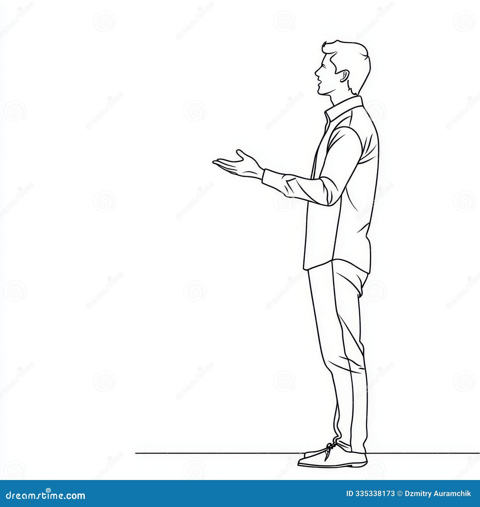 The Continuous Line Drawing Shows a Standing Business Man Making a ...